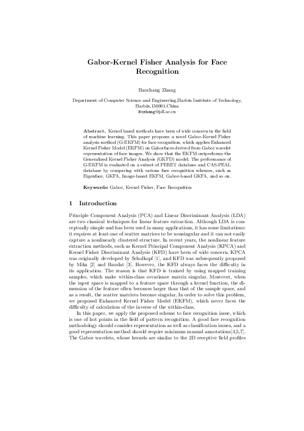 (PDF) Gabor-Kernel Fisher Analysis for Face Recognition