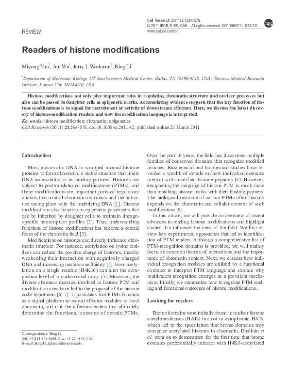 (PDF) Readers of histone modifications