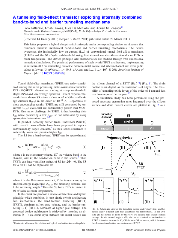 (PDF) A tunneling field-effect transistor exploiting internally combined band-to-band and ...