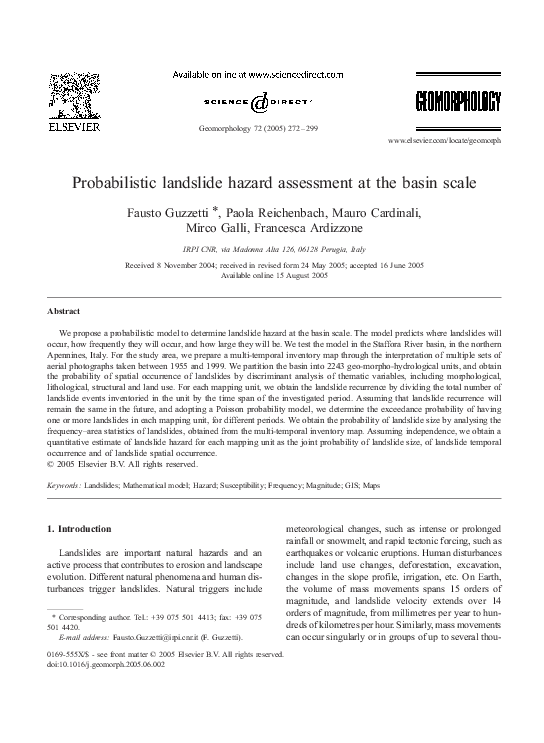 (PDF) Probabilistic landslide hazard assessment at the basin scale