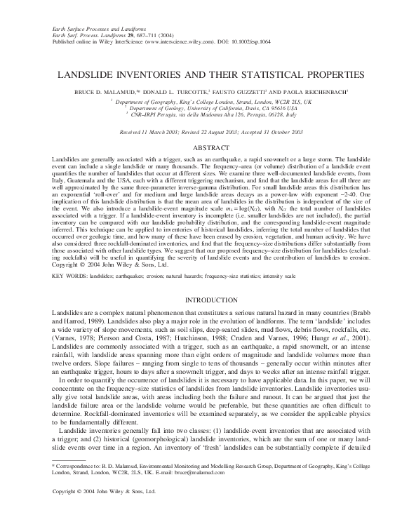 (PDF) Landslide inventories and their statistical properties