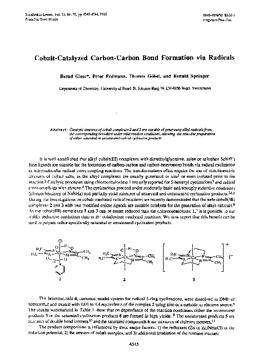 (PDF) Cobalt-Catalyzed Carbon-Carbon Bond Formation via Radicals