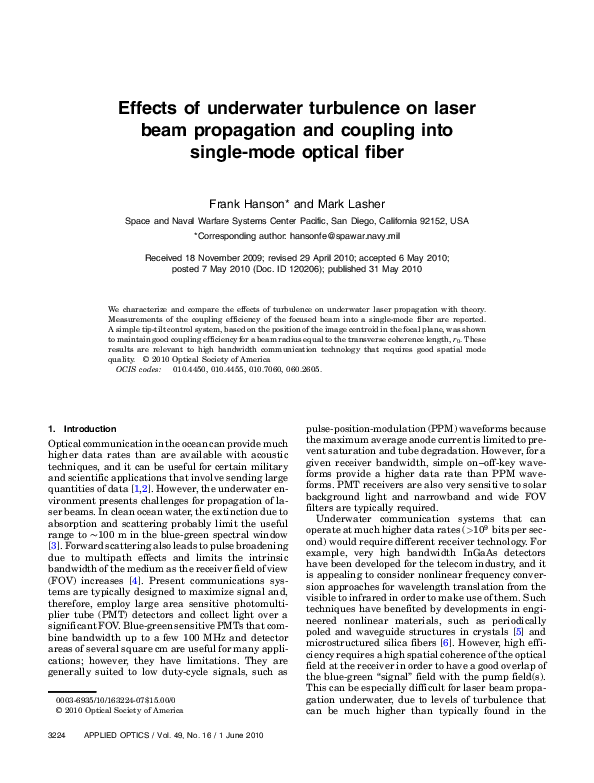 (PDF) Effects of underwater turbulence on laser beam propagation and coupling into single-mode ...