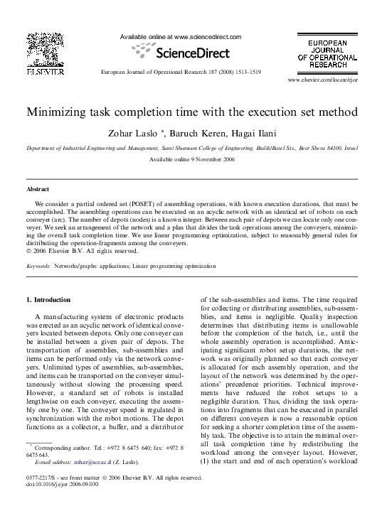 (PDF) Minimizing task completion time with the execution set method