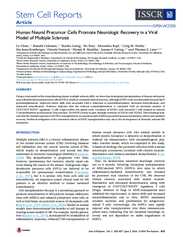 (PDF) Human neural precursor cells promote neurologic recovery in a ...