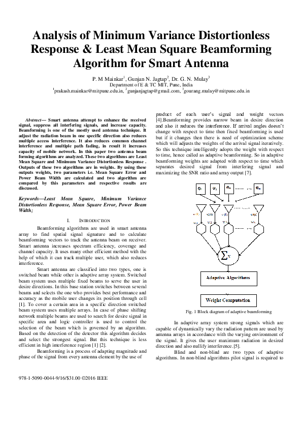 Pdf Analysis Of Minimum Variance Distortionless Response And Least Mean Square Beamforming 