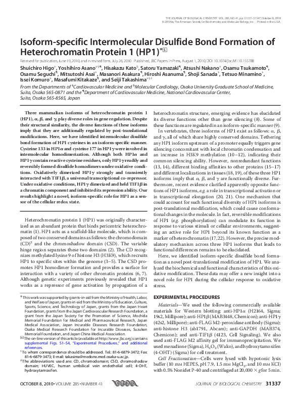 (PDF) Isoform-specific Intermolecular Disulfide Bond Formation of ...