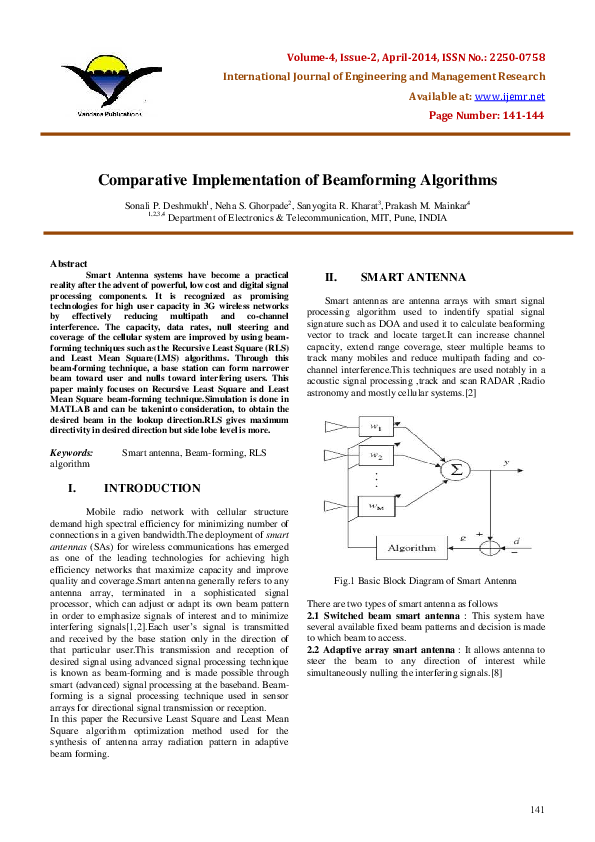 (PDF) Comparative Implementation of Beamforming Algorithms