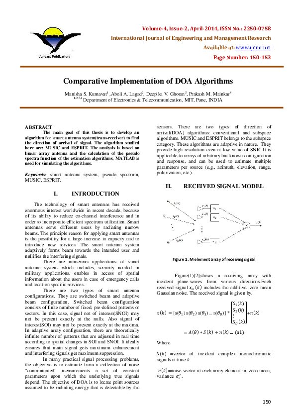 (PDF) Comparative Implementation of DOA Algorithms
