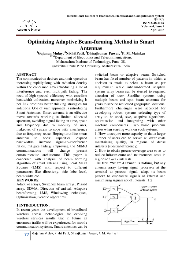 (PDF) Optimizing Adaptive Beam-forming Method in Smart Antennas