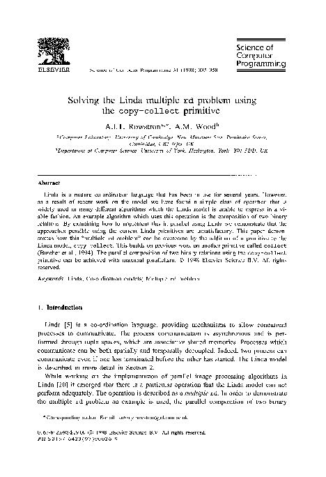 (PDF) Solving the Linda Multiple rd Problem Using the Copy-Collect ...