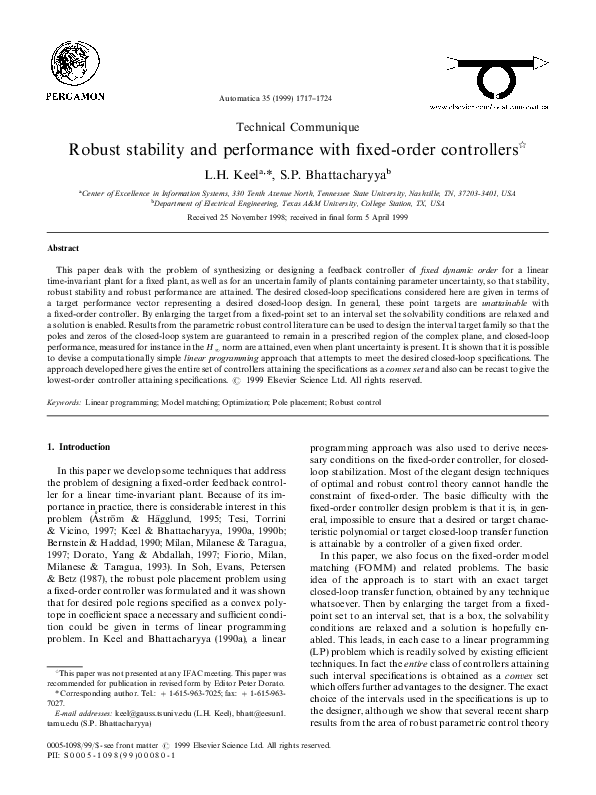 (PDF) Robust stability and performance with fixed-order controllers