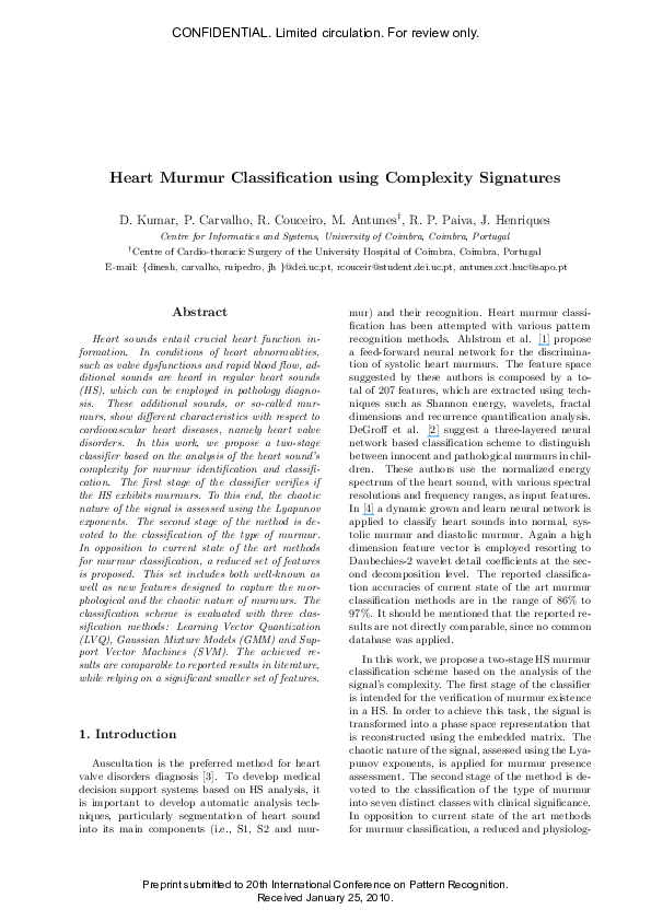 Pdf Heart Murmur Classification Using Complexity Signatures