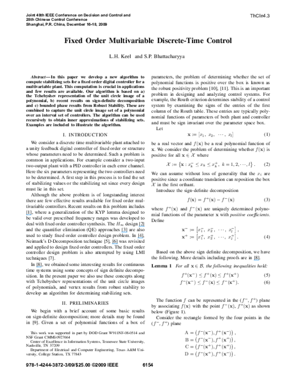 (PDF) Fixed order multivariable discrete-time control