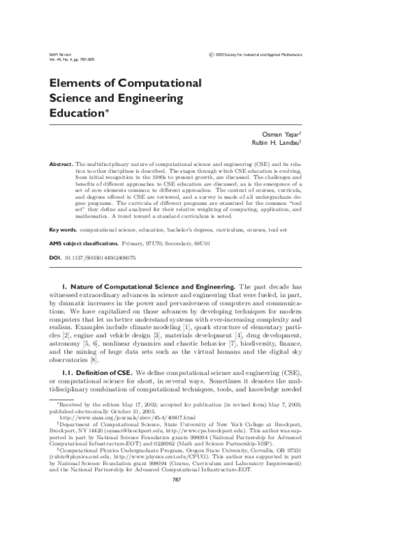 (PDF) Elements of Computational Science and Engineering Education