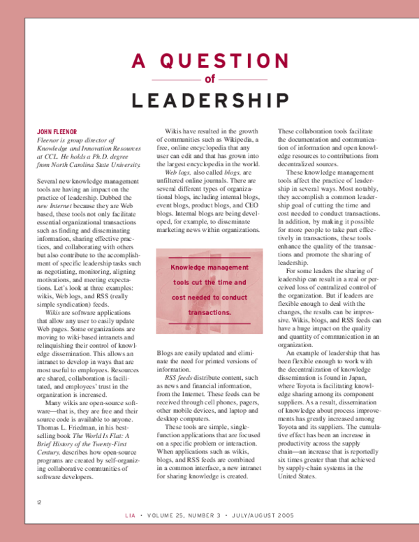 (PDF) A question of leadership: How can knowledge management affect the ...