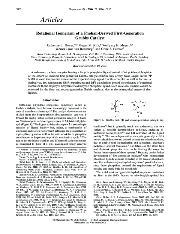 (PDF) Rotational Isomerism of a Phoban-Derived First-Generation Grubbs ...