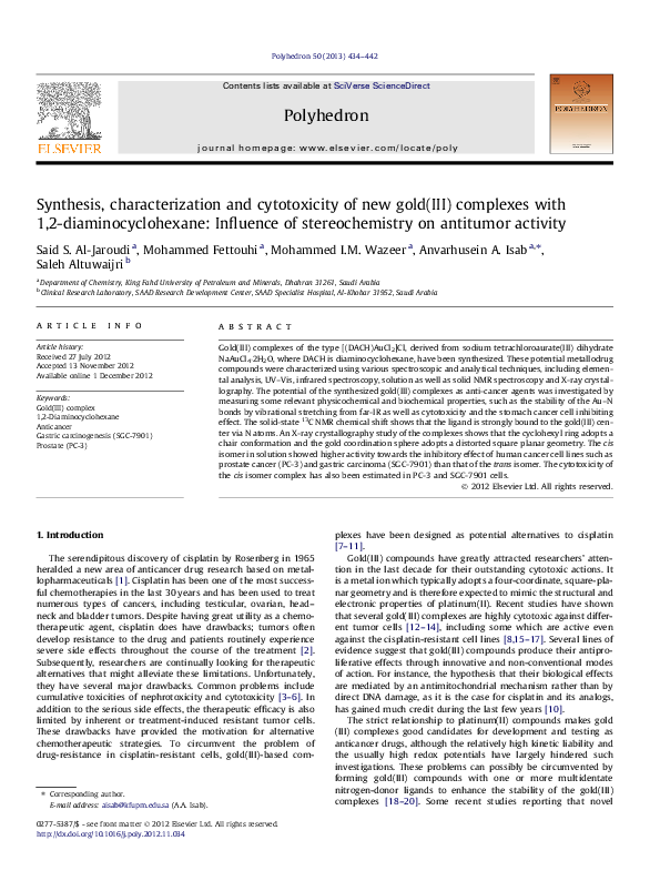 (PDF) Synthesis, characterization and cytotoxicity studies of palladium(II)–proflavine complexes
