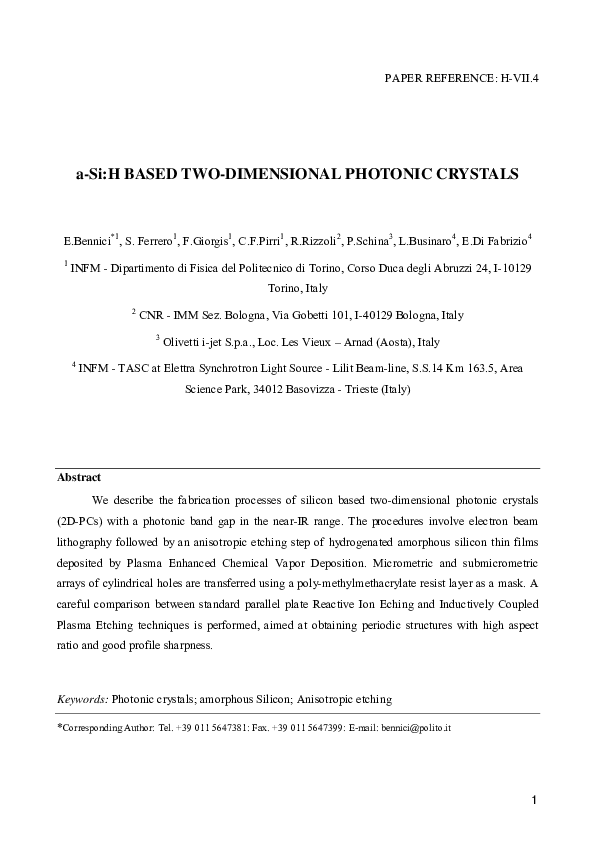 (PDF) aSi:H based two-dimensional photonic crystals