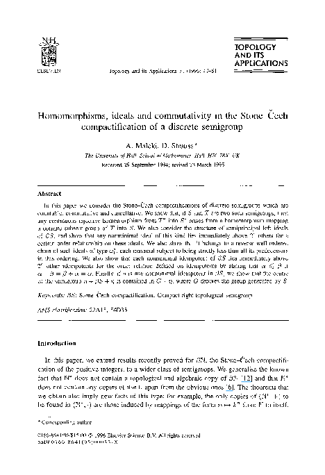 Pdf Homomorphisms Ideals And Commutativity In The Stone Čech Compactification Of A Discrete