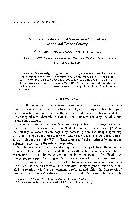 Pdf Nonlinear Realizations Of Space Time Symmetries Scalar And Tensor Gravity
