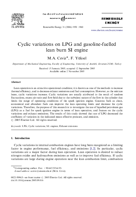 (PDF) Cyclic variations on LPG and gasoline-fuelled lean burn SI engine