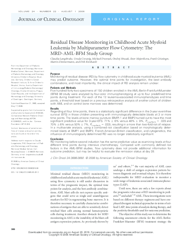 (PDF) Residual Disease Monitoring in Childhood Acute Myeloid Leukemia ...