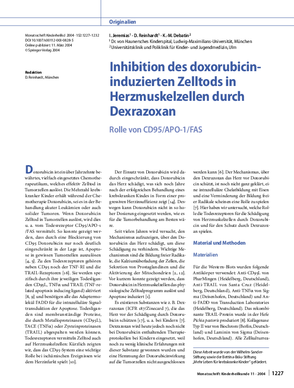 (PDF) Inhibition des doxorubicininduzierten Zelltods in ...