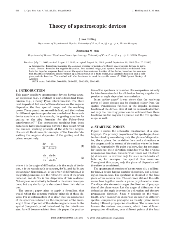 (PDF) Theory of spectroscopic devices
