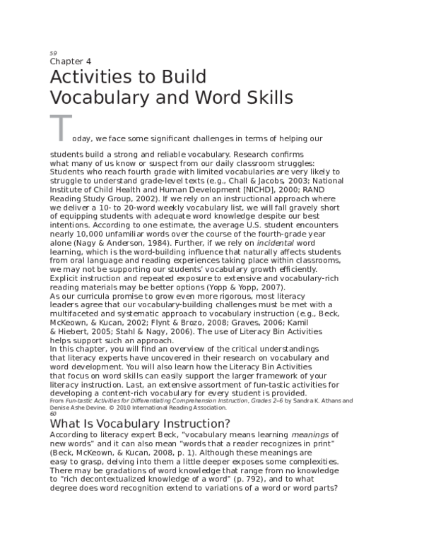 (DOC) Activities to Build Vocabulary and Word Skills