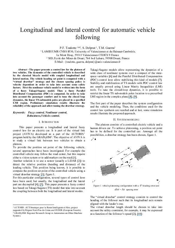(PDF) Longitudinal and lateral control for automatic vehicle following
