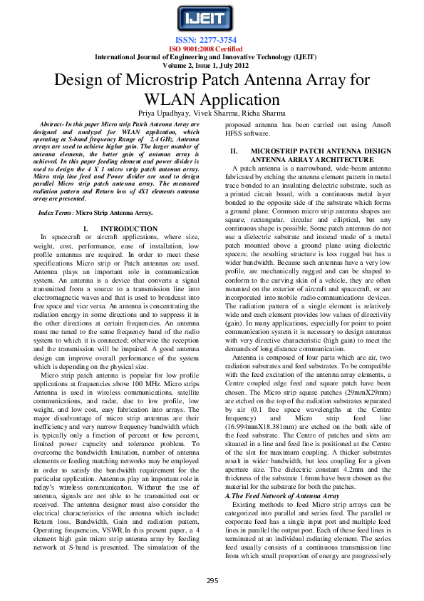(PDF) Design of Microstrip Patch Antenna Array for WLAN Application