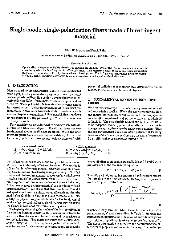 (PDF) Single-mode, single-polarization fibers made of birefringent material