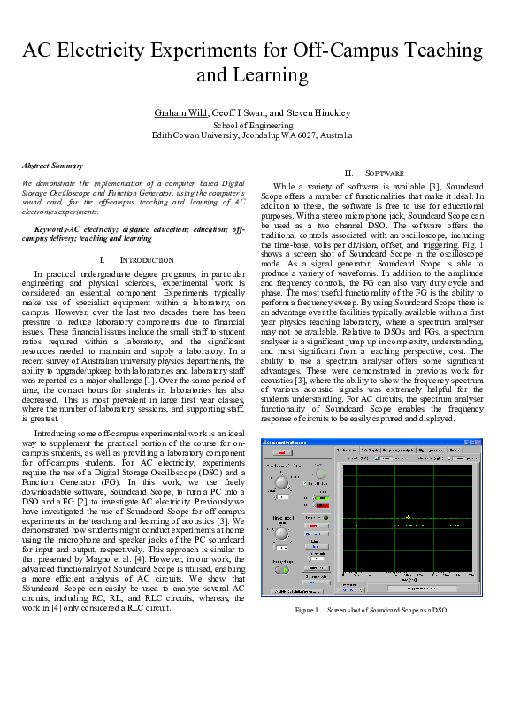 (PDF) AC Electricity Experiments for Off-Campus Teaching and Learning