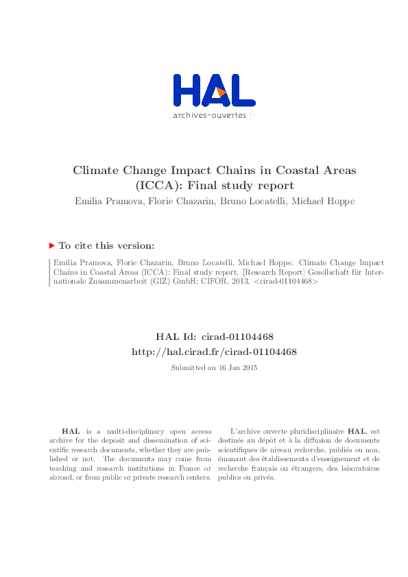 (PDF) Climate Change Impact Chains in Coastal Areas (ICCA): Final study report