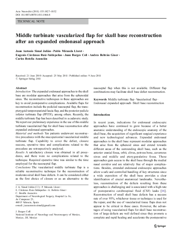 (PDF) Middle turbinate vascularized flap for skull base reconstruction ...