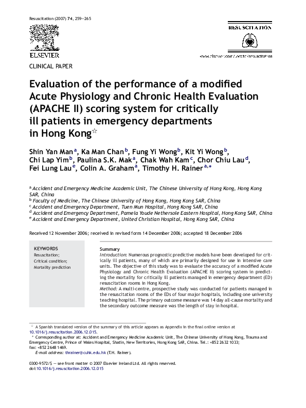 (PDF) Evaluation of the Performance of a Modified Acute Physiology and ...