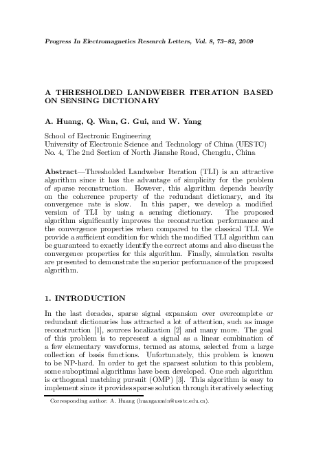 (PDF) A THRESHOLDED LANDWEBER ITERATION BASED ON SENSING DICTIONARY