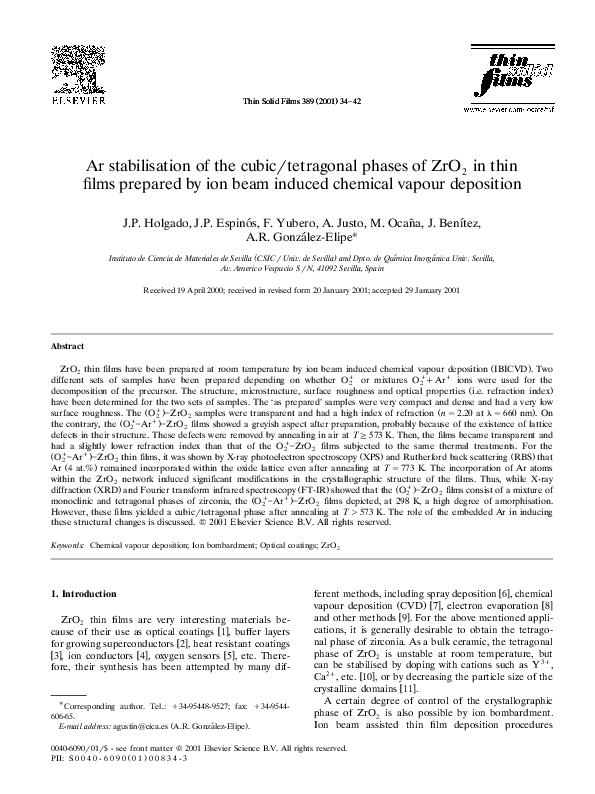 (PDF) Ar stabilisation of the cubic/tetragonal phases of ZrO2 in thin ...