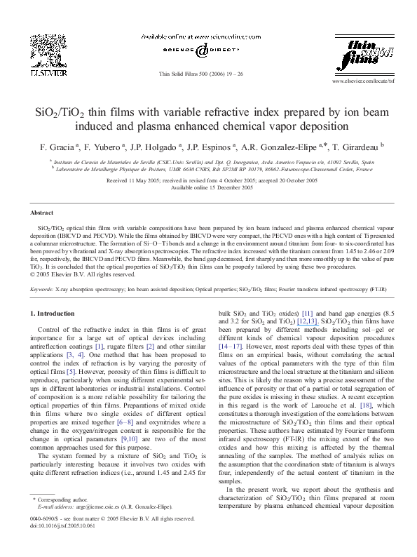(PDF) SiO2/TiO2 thin films with variable refractive index prepared by ion beam induced and ...