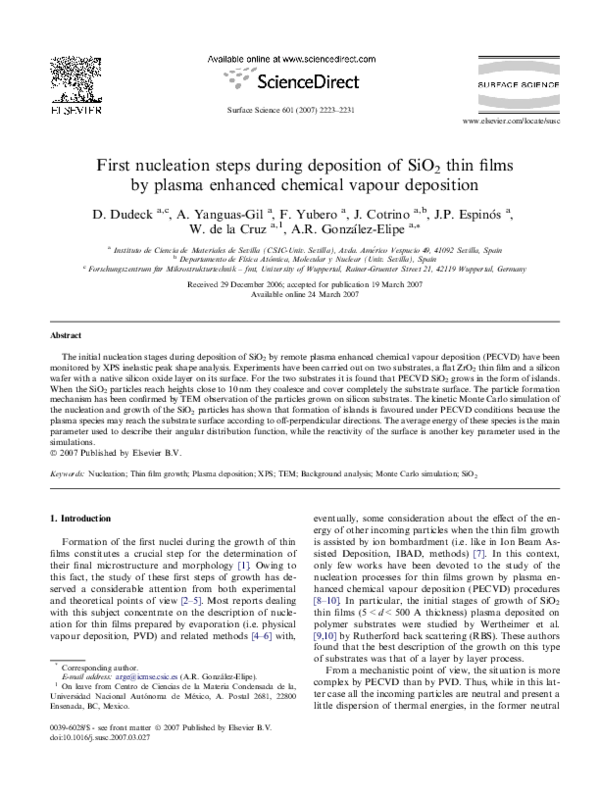 (PDF) First nucleation steps during deposition of SiO2 thin films by ...