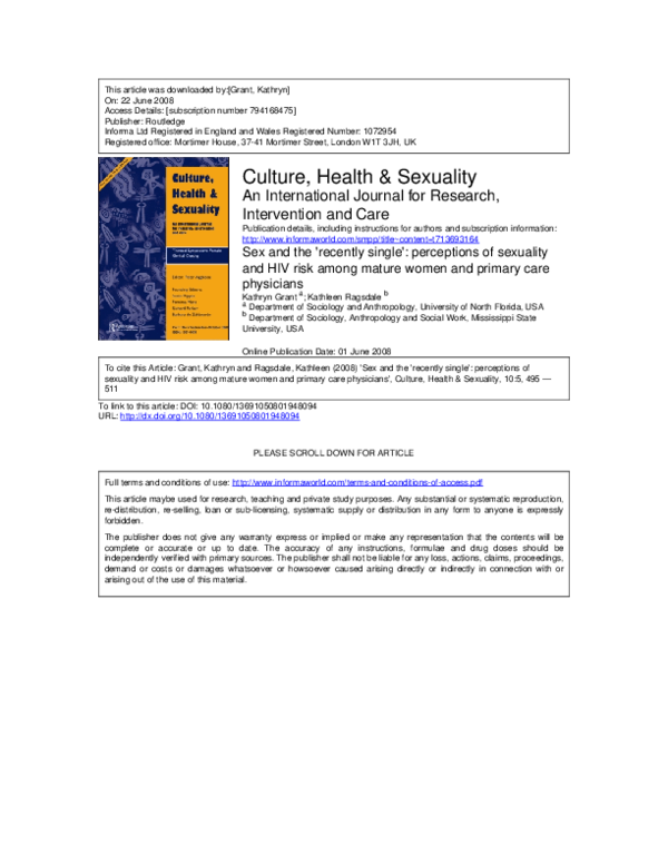 Pdf Sex And The ‘recently Single Perceptions Of Sexuality And Hiv