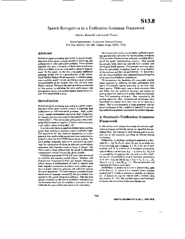 (PDF) Speech recognition in a unification grammar framework