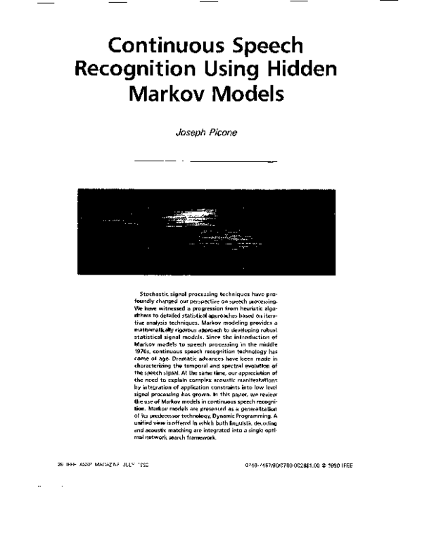 Pdf Continuous Speech Recognition Using Hidden Markov Models Joseph Picone