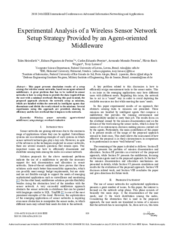 (PDF) Experimental Analysis of a Wireless Sensor Network Setup Strategy Provided by an Agent ...