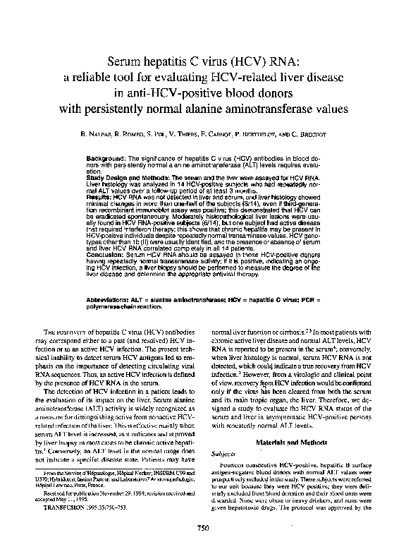 (PDF) Serum hepatitis C virus (HCV) RNA: a reliable tool for evaluating ...