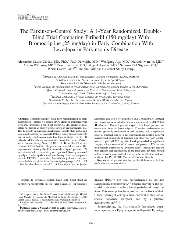 (PDF) The Parkinson–Control study: A 1-year randomized, double-blind ...