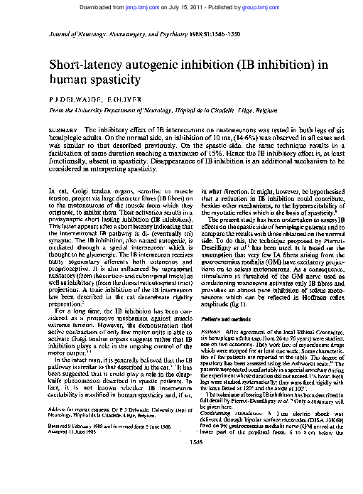 (PDF) Short-latency autogenic inhibition (IB inhibition) in human ...