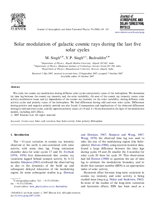 (PDF) Solar modulation of galactic cosmic rays during the last five ...