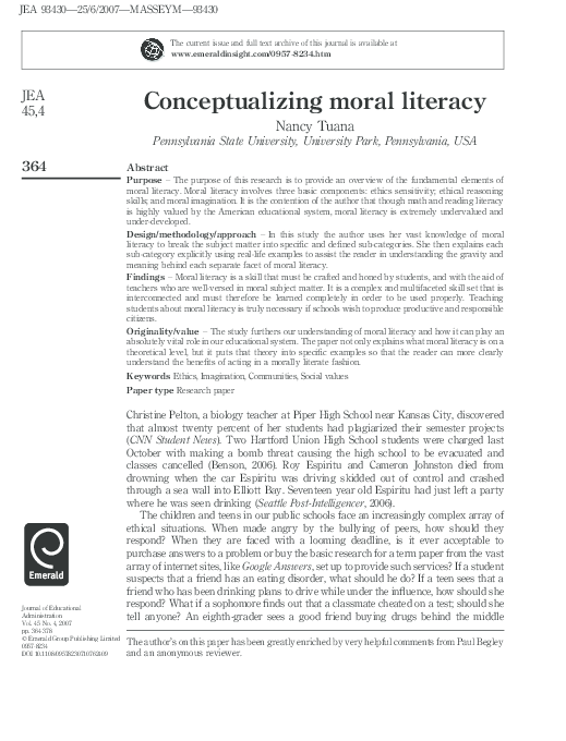 (PDF) Conceptualizing moral literacy